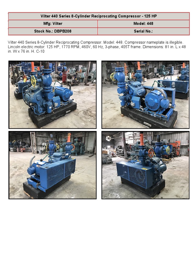 Motores Compresores Vilter VMC Series DBPB208v2vilter | PDF