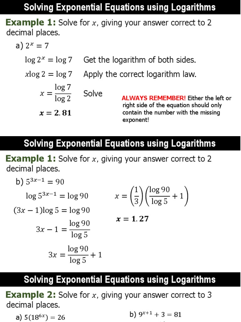 5solving Exponential Equations Using Logarithms | PDF | Logarithm | Combinatorics