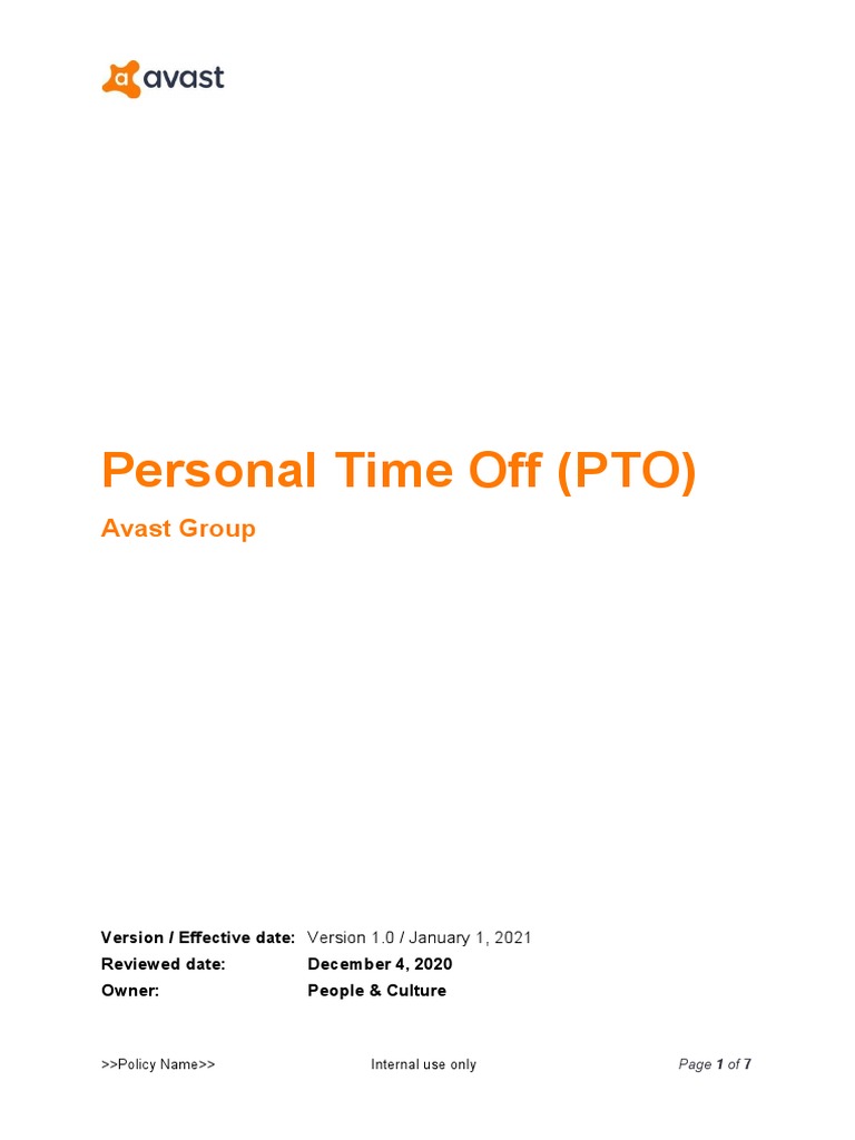 Personal Time Off (PTO) : Avast Group | Download Free PDF | Employment ...
