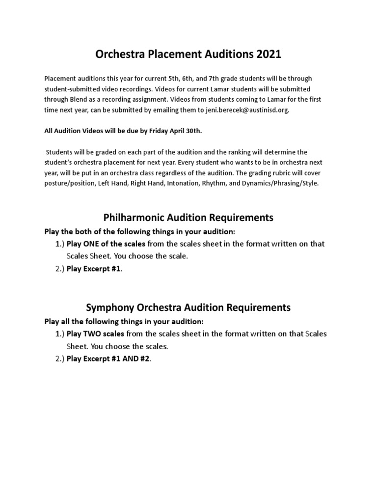Audition Packet 2021 - Cello | PDF | Orchestras | Audition