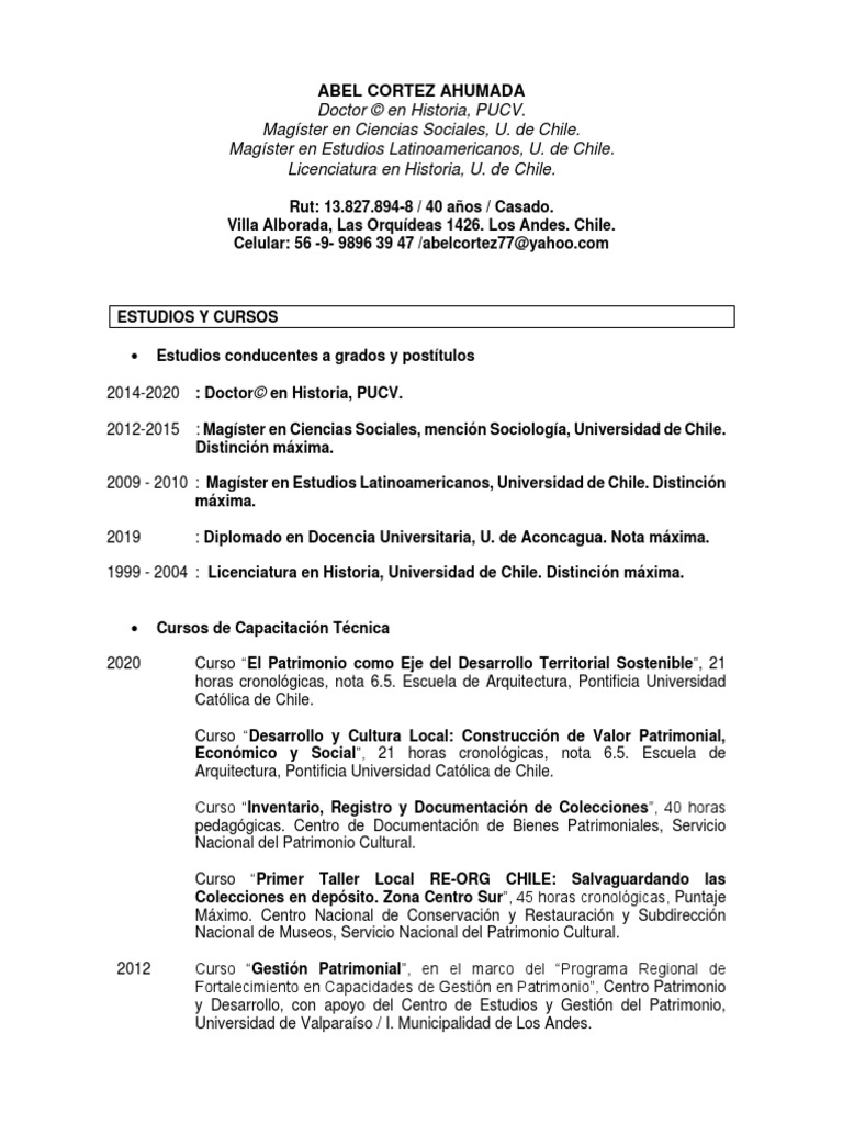 Curriculum Abel Cortez Ahumada, 2020 | PDF | Chile | Turismo