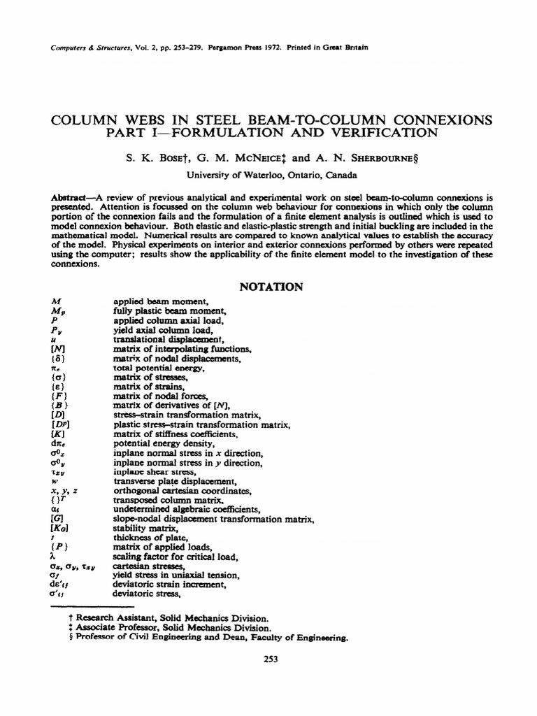 Column Webs in Steel Beam-To-Column Connexions Part I-Formulation and ...