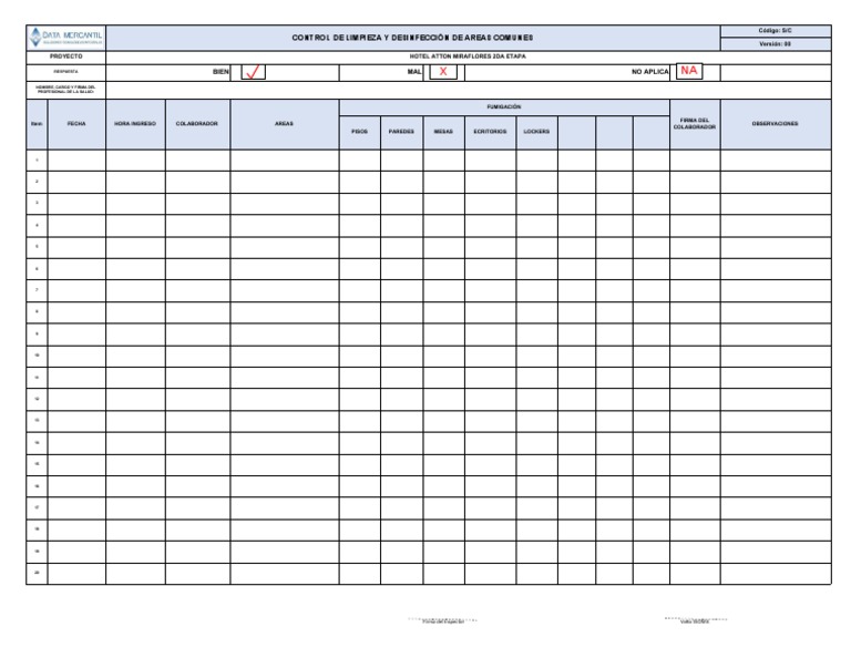 Check List Control de Fumigación y Desinfección de Areas de Trabajo | PDF