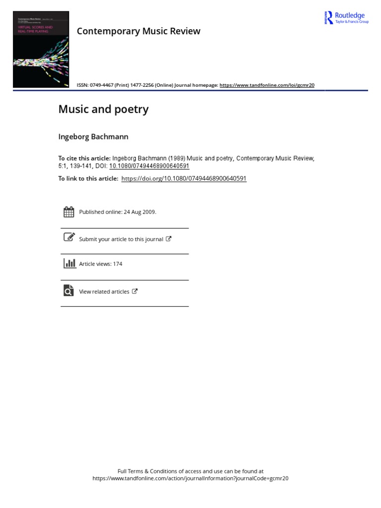 BACHMANN, Ingeborg - Music and Poetry | PDF | Art