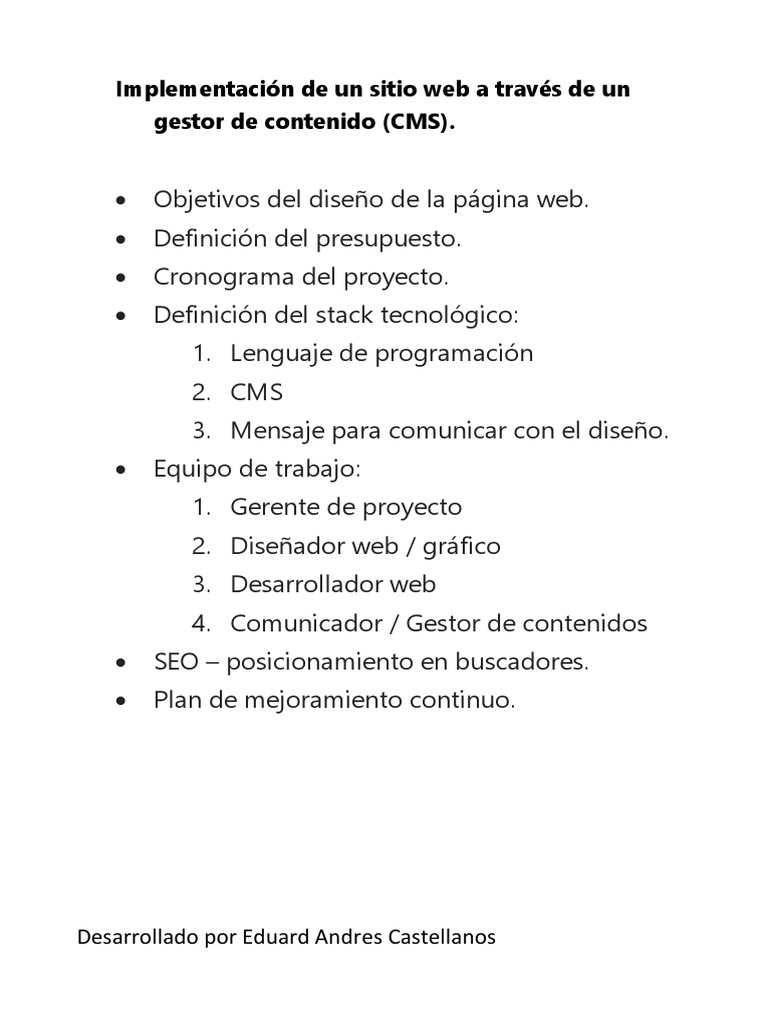 Checklist Implementacion CMS | PDF