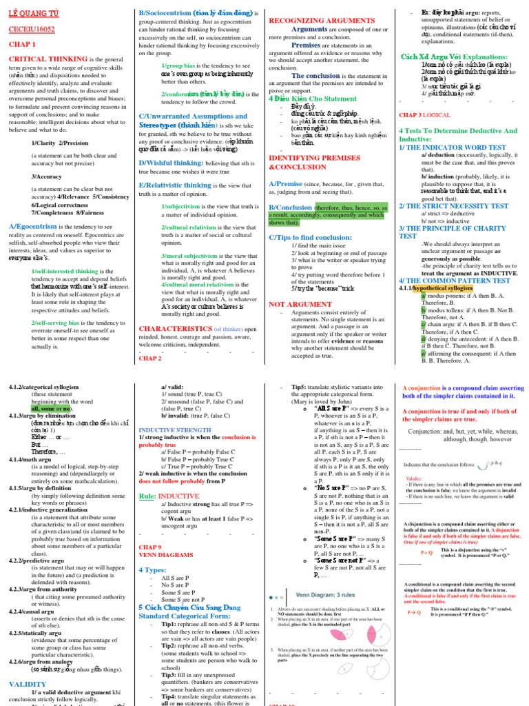 CRITICAL THINKING Notes PDF | PDF | Inductive Reasoning | Argument