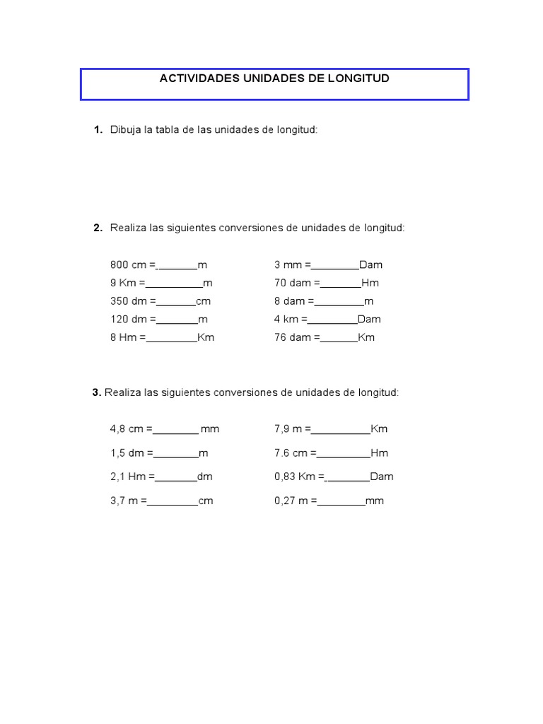 Ejercicio Conversion de Unidades de Longitud 2533 | PDF