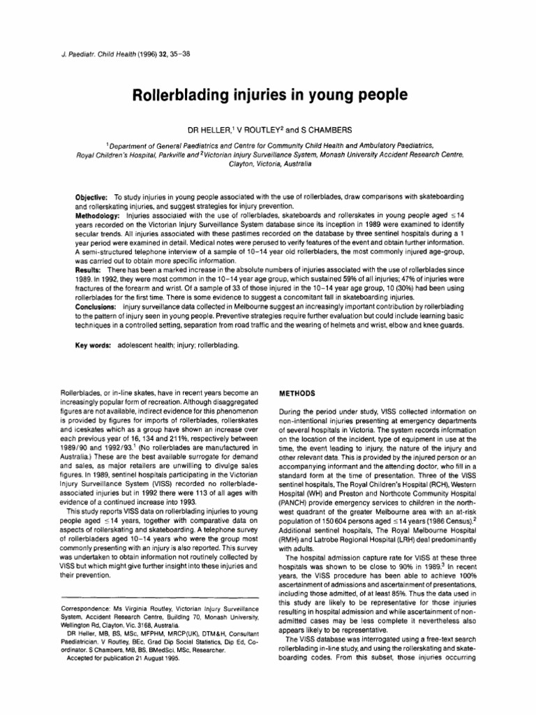 Rollerblading Injuries in Young People | PDF | Roller Skating | Risk