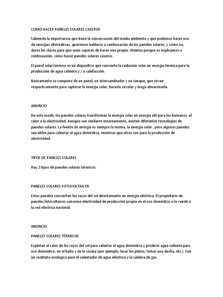 Como Hacer Paneles Solares Caseros | Descargar gratis PDF | Energía ...