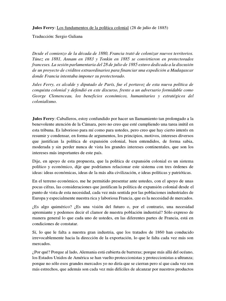Fuente Jules Ferry | PDF | Proteccionismo | Colonialismo
