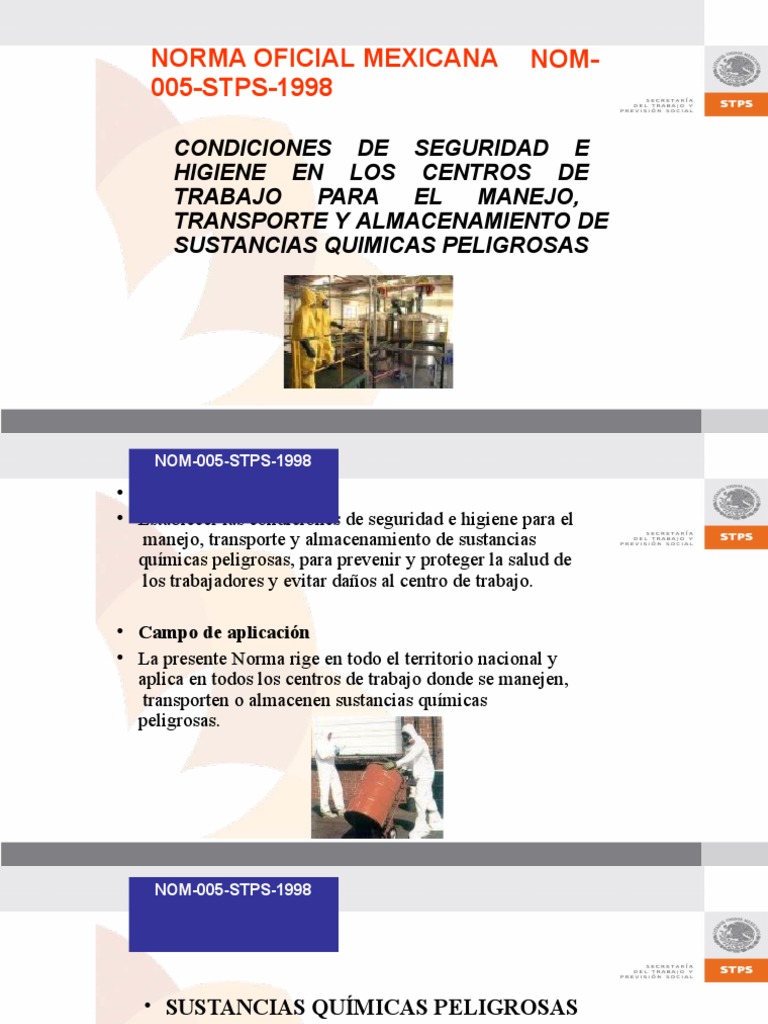 Presentación NOM-005-STPS-1998 | PDF | Bienestar | Medicina