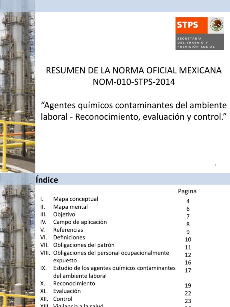 Presentación NOM-010-STPS-2014 | PDF | Contaminación | Concentración