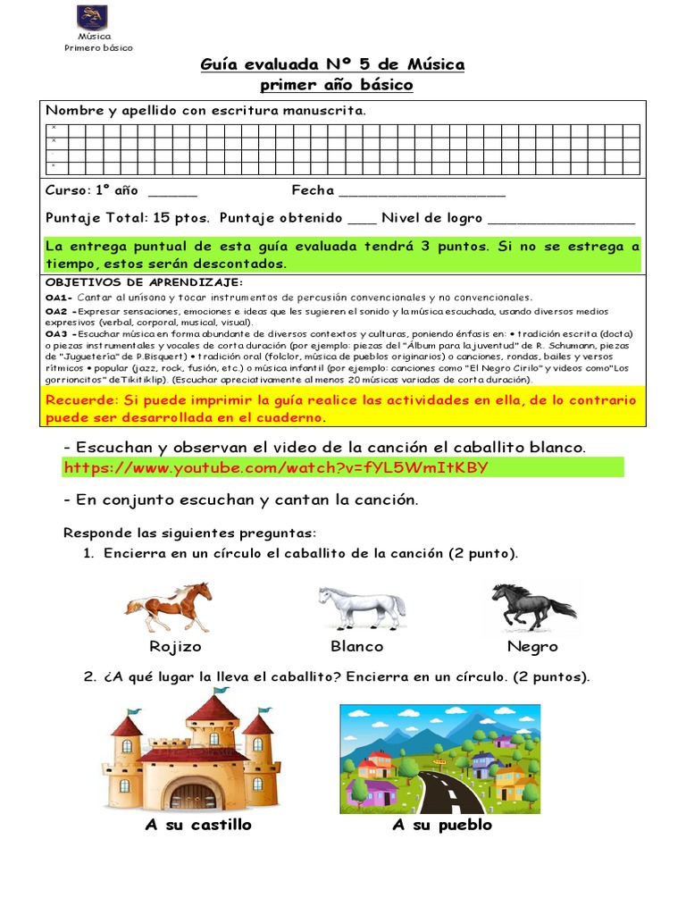 1° Básico Guía Evaluada #5 Música | PDF
