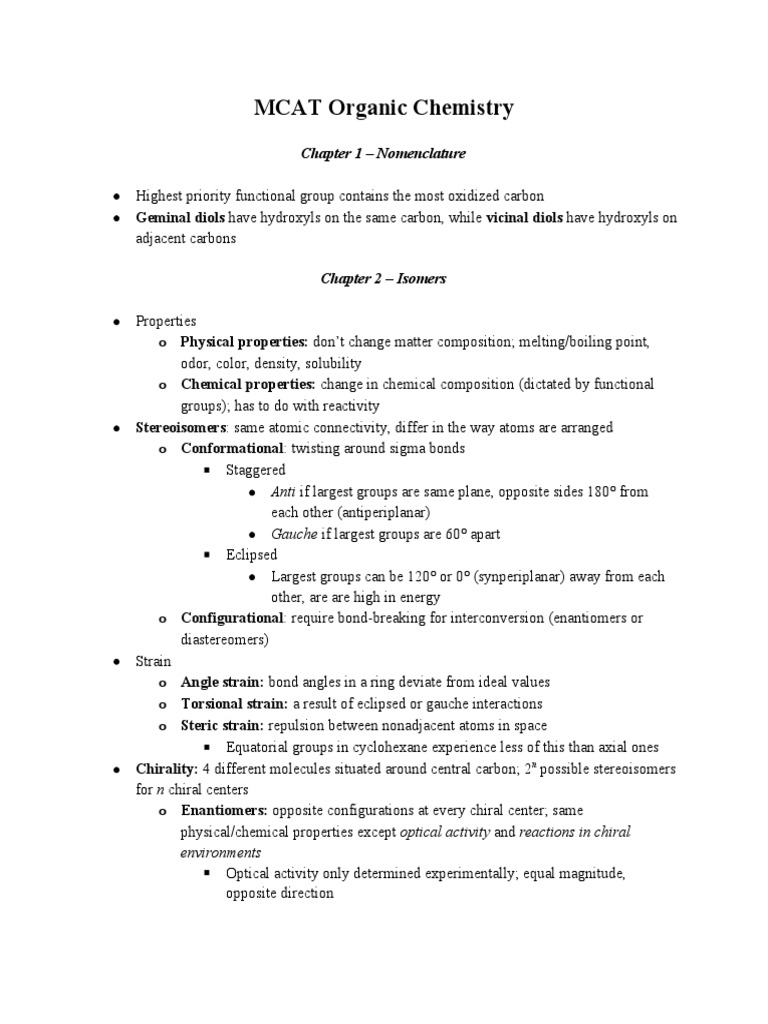 MCAT Organic Chemistry | PDF | Ester | Ketone