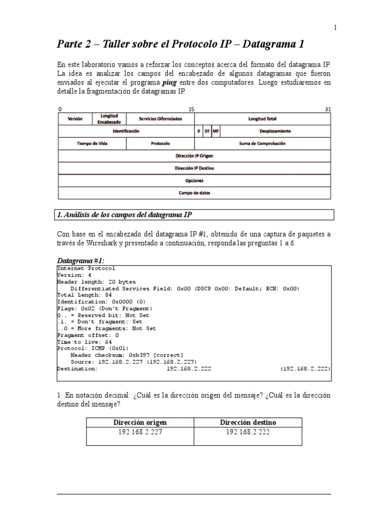 Taller Datagrama IP - 2 | PDF | Protocolos de internet | Ciencias de la ...