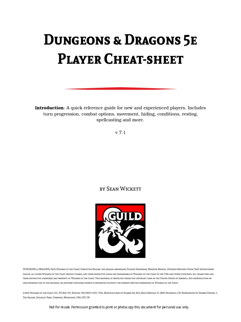 Dungeons & Dragons 5e Player Cheat-Sheet: Introduction: A Quick ...
