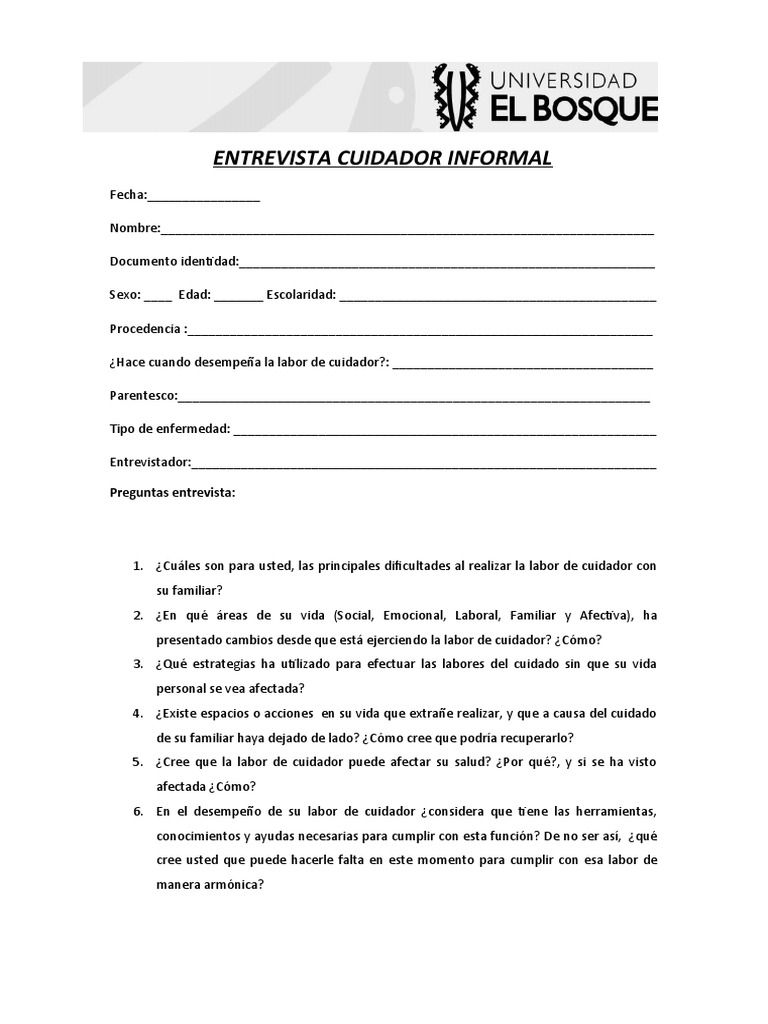 Entrevista Cuidador Informal | PDF