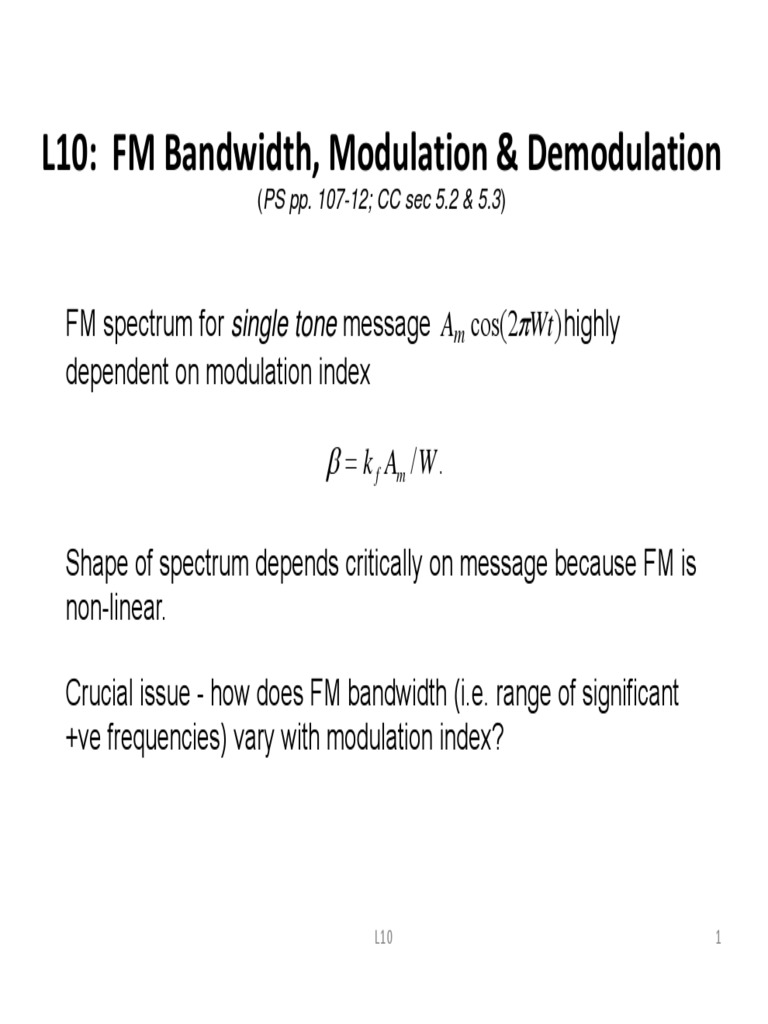 L10: FM Bandwidth, Modulation & Demodulation: WT) Highly | PDF ...