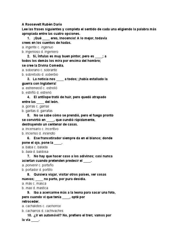 Prueba de Vocabulario | PDF