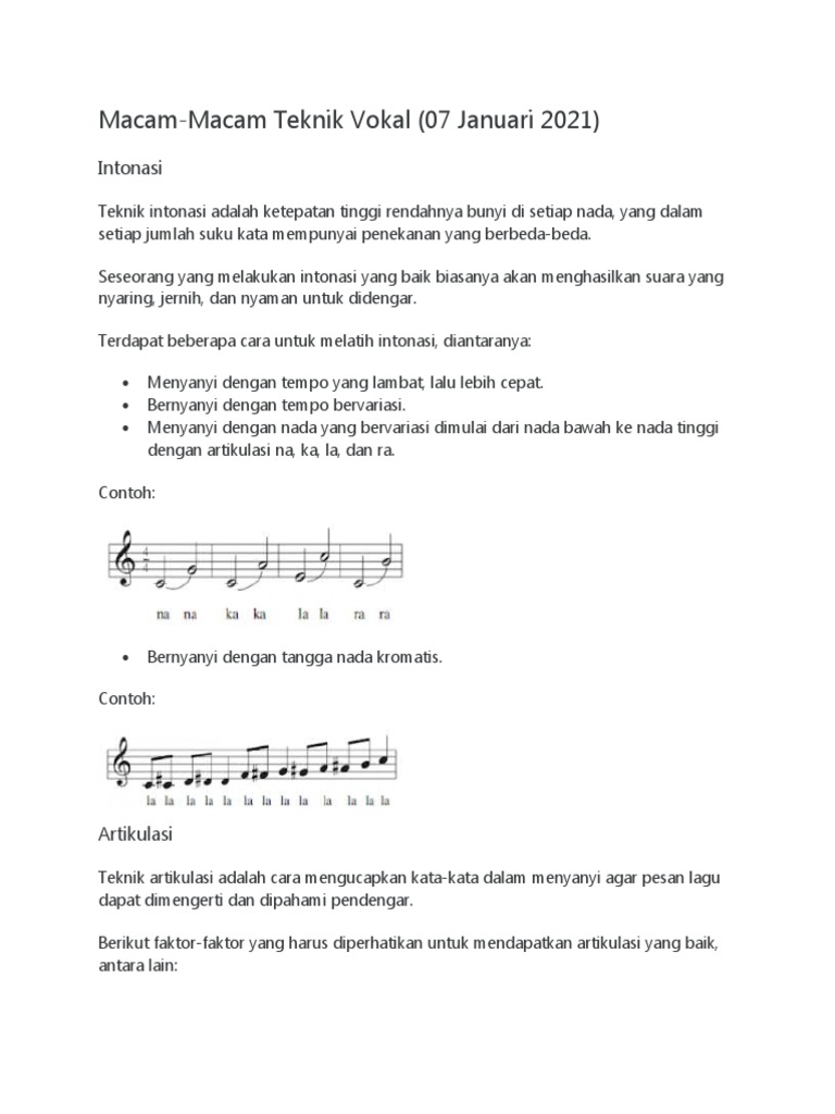 Macam-Macam Teknik Vokal (07 Januari 2021) : Intonasi | PDF