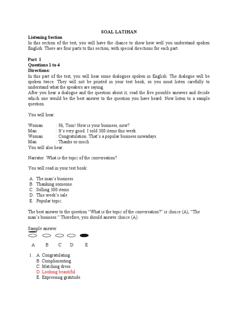 Soal 1 Latihan Listening Pdf Bali