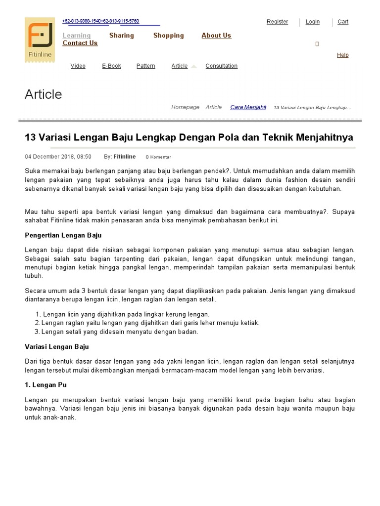 13 Variasi Lengan Baju Lengkap Dengan Pola Dan Teknik Menjahitnya | PDF