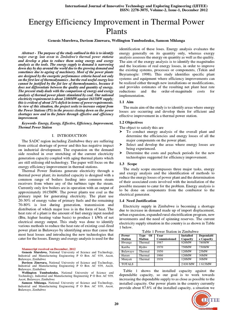 Energy Efficiency Improvement in Thermal Power | PDF | Power Station ...