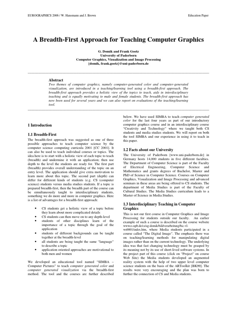 A Breadth-First Approach For Teaching Computer Graphics | PDF | Visualization (Graphics ...