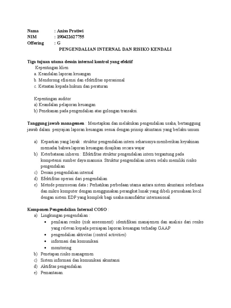 Pengendalian Internal & Risiko Audit | PDF