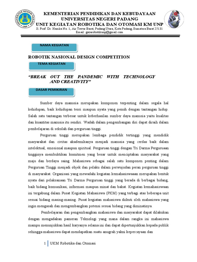 Proposal Lomba Desain Nasional UKRO KM UNP Tahun 2021-Dikonversi | PDF
