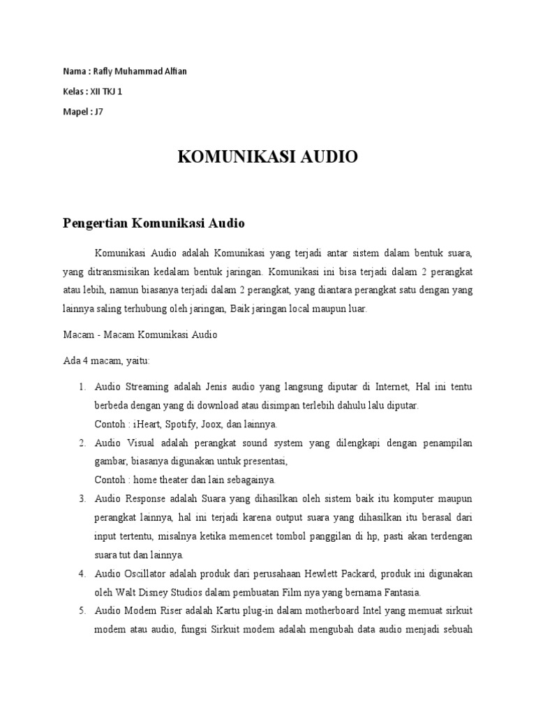 Pengertian Komunikasi Audio | PDF