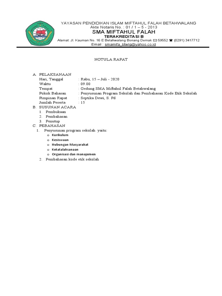 Notula Rapat | PDF