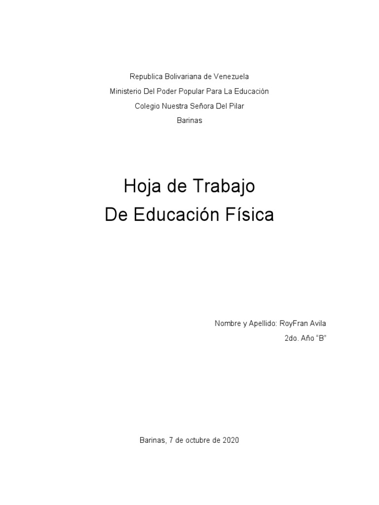 Hojas De Trabajo De Educación Física Gratuitas
