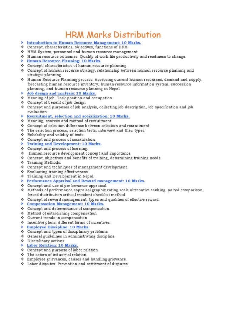 HRM Marks Distribution | PDF | Performance Appraisal | Human Resource ...