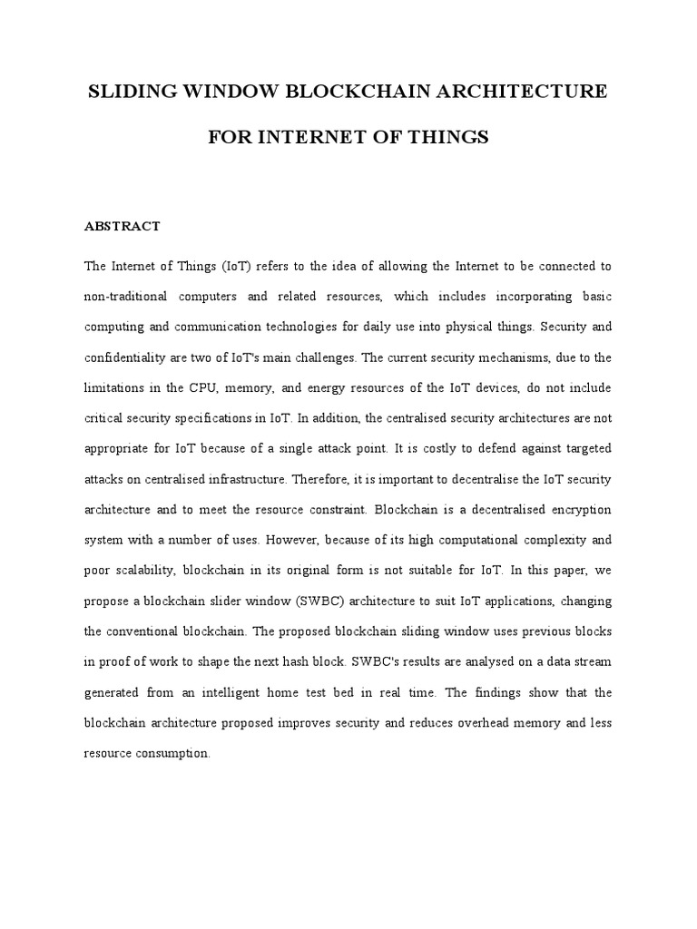 Sliding Window Blockchain Architecture For Internet of Things | PDF ...