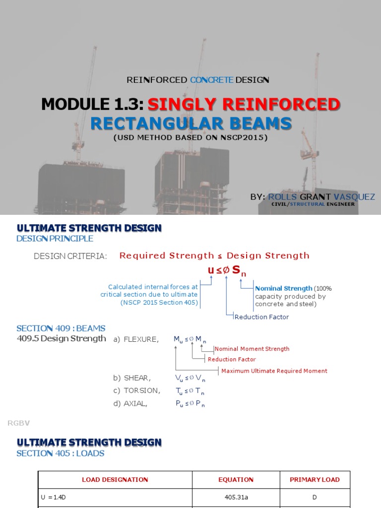 Design of Singly Reinforced Rectangular Concrete Beams Using Ultimate ...