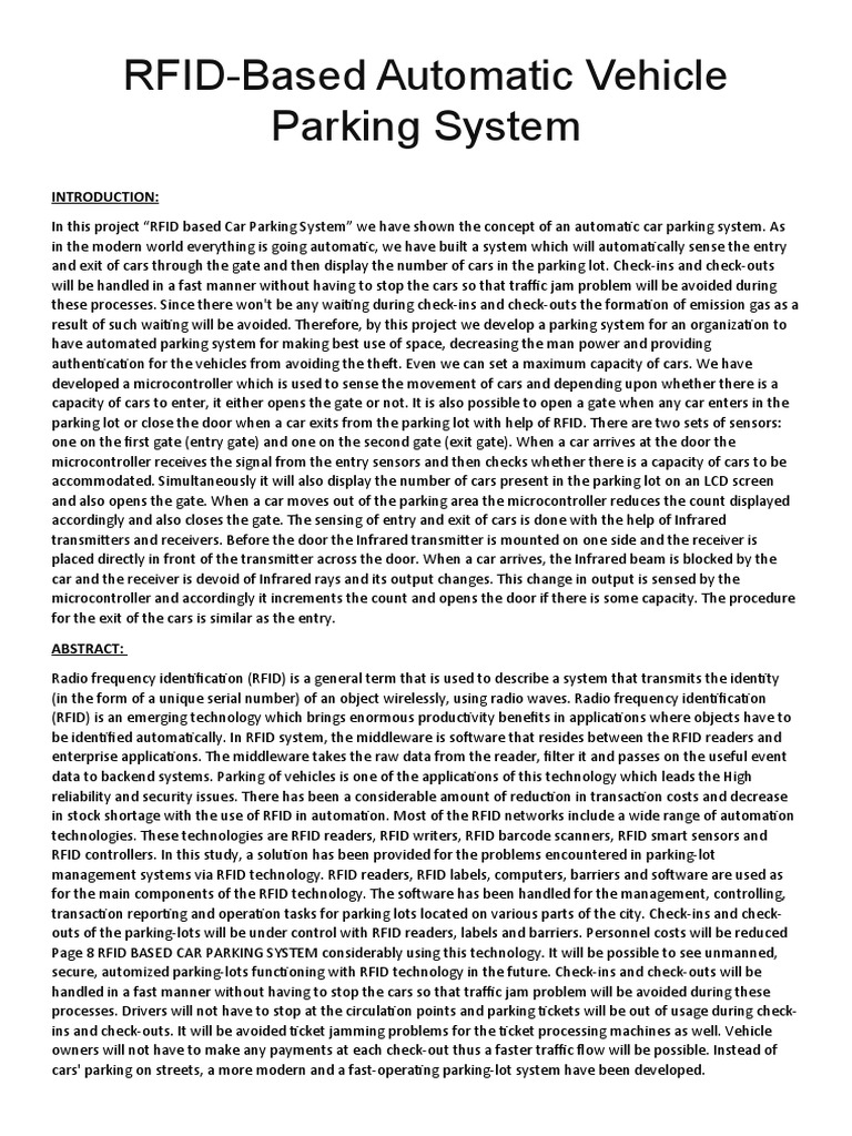 RFID-Based Automatic Vehicle Parking System | PDF | Radio Frequency ...