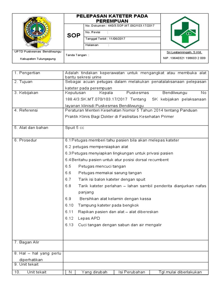 Sop Pelepasan Kateter Pada Perempuan | PDF