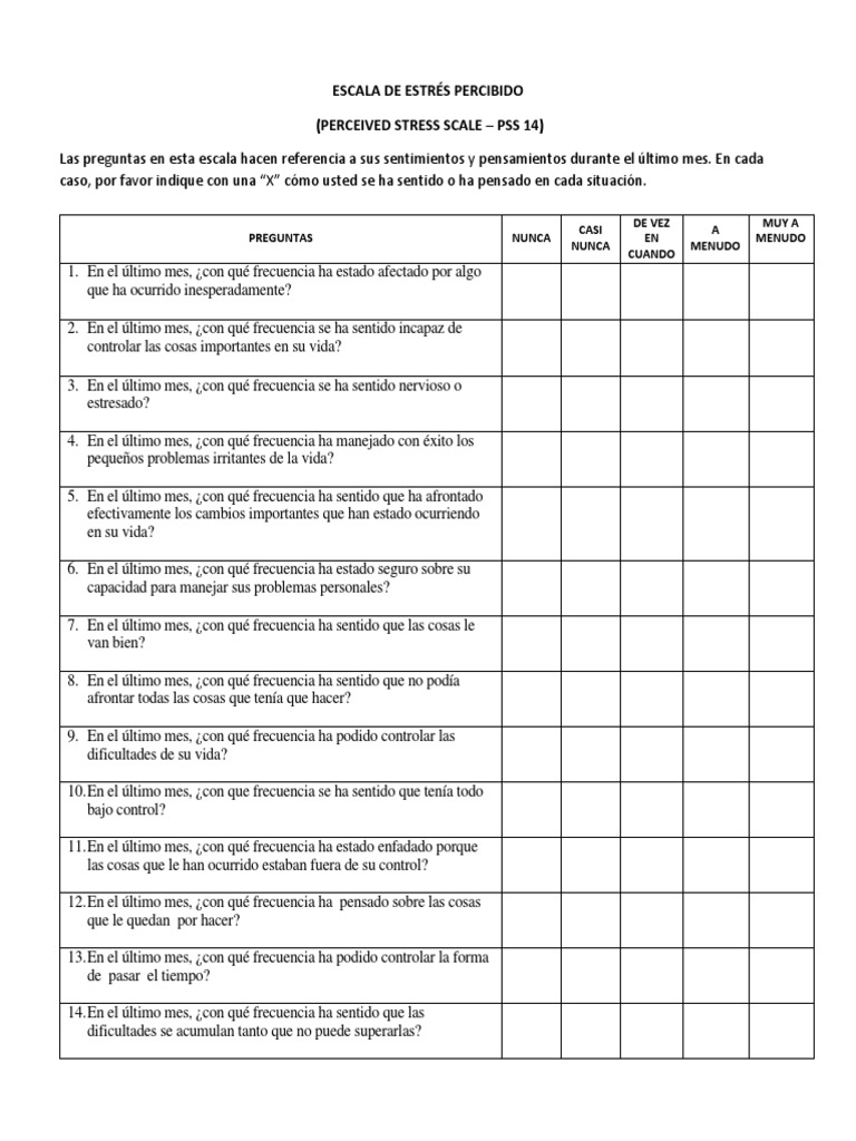 Perceived Stress Scale - PSS 14 | PDF