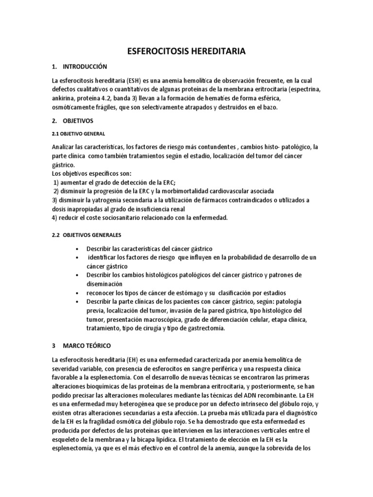 Esferocitosis Hereditaria | PDF | Anemia | Glóbulo rojo