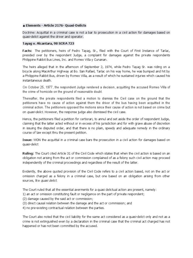 Concept of Quasi-Delict | PDF | Negligence | Acquittal
