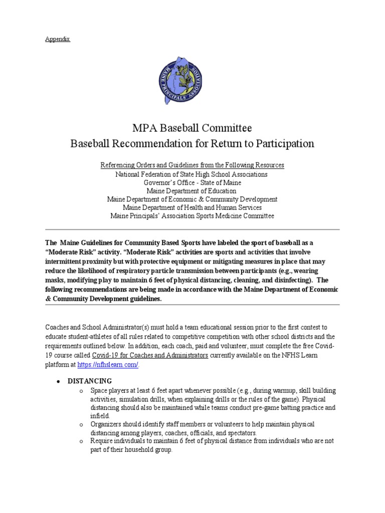 Baseball Return To Play Guidelines | PDF | Bus | Baseball Field