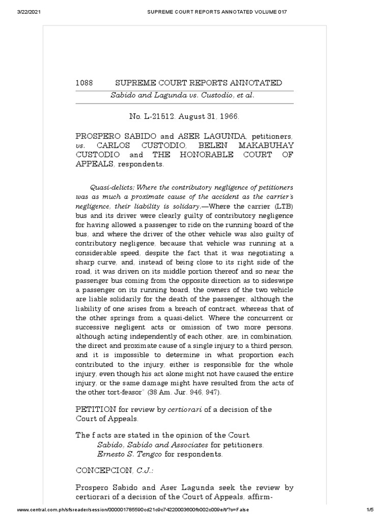 Sabido vs. Custodio | PDF | Legal Liability | Contributory Negligence