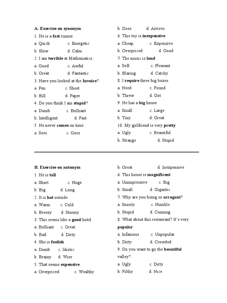 Soal Latihan English Sinonim & Antonim | PDF
