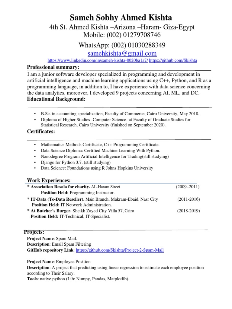 Sameh Sobhy Ahmed Kishta | PDF | Artificial Intelligence | Intelligence (AI) & Semantics