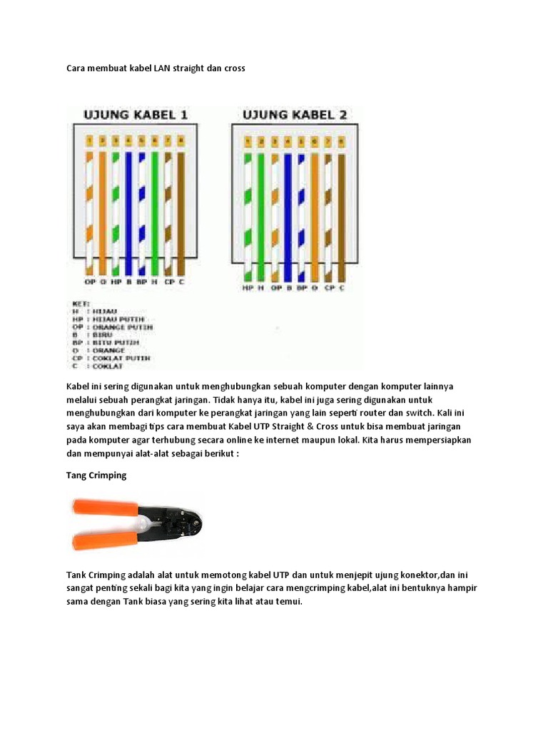 Cara Membuat Kabel LAN Straight Dan Cross | PDF