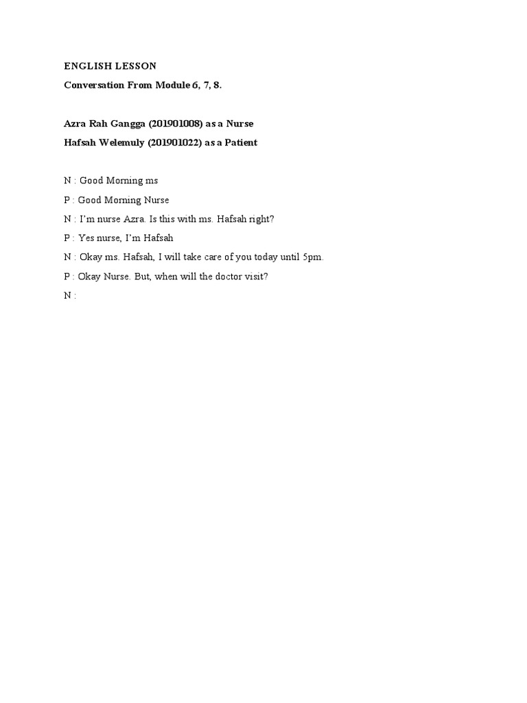 English Lesson Conversation From Module 6, 7, 8 | PDF