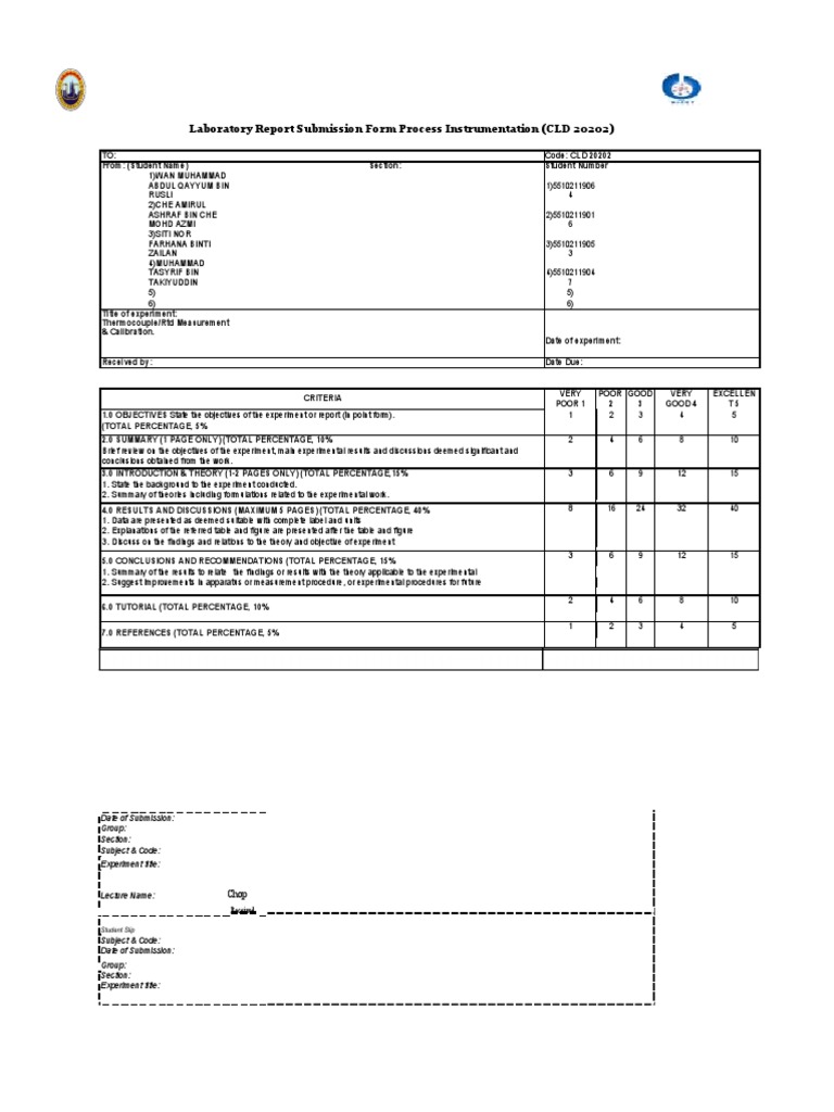 Lab Report Experiment 1 Process Instrumentation | PDF | Thermocouple ...