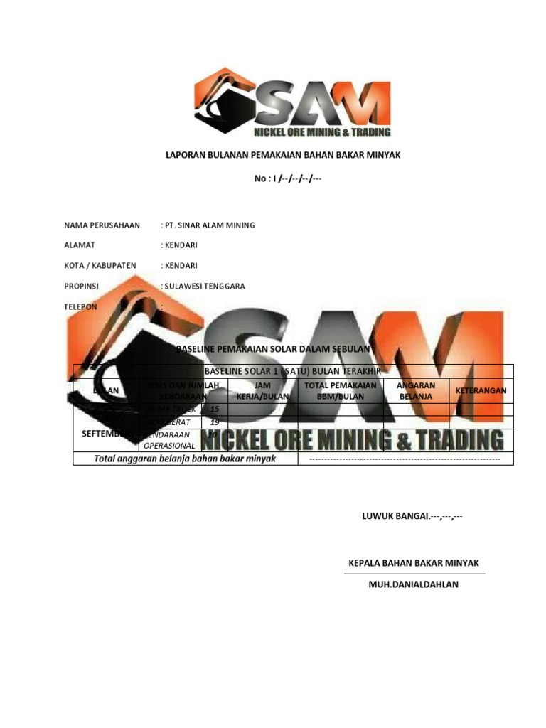 Data Laporan BBM Bulanan | PDF