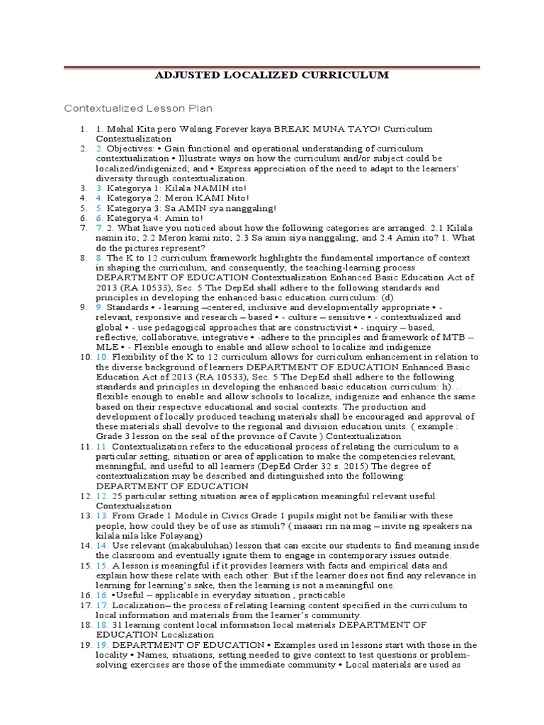 Adjusted Localized Curriculum | PDF | Curriculum | Constructivism ...